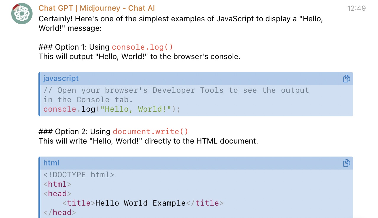 Telegram Now Supports Code Markup Chat Ai